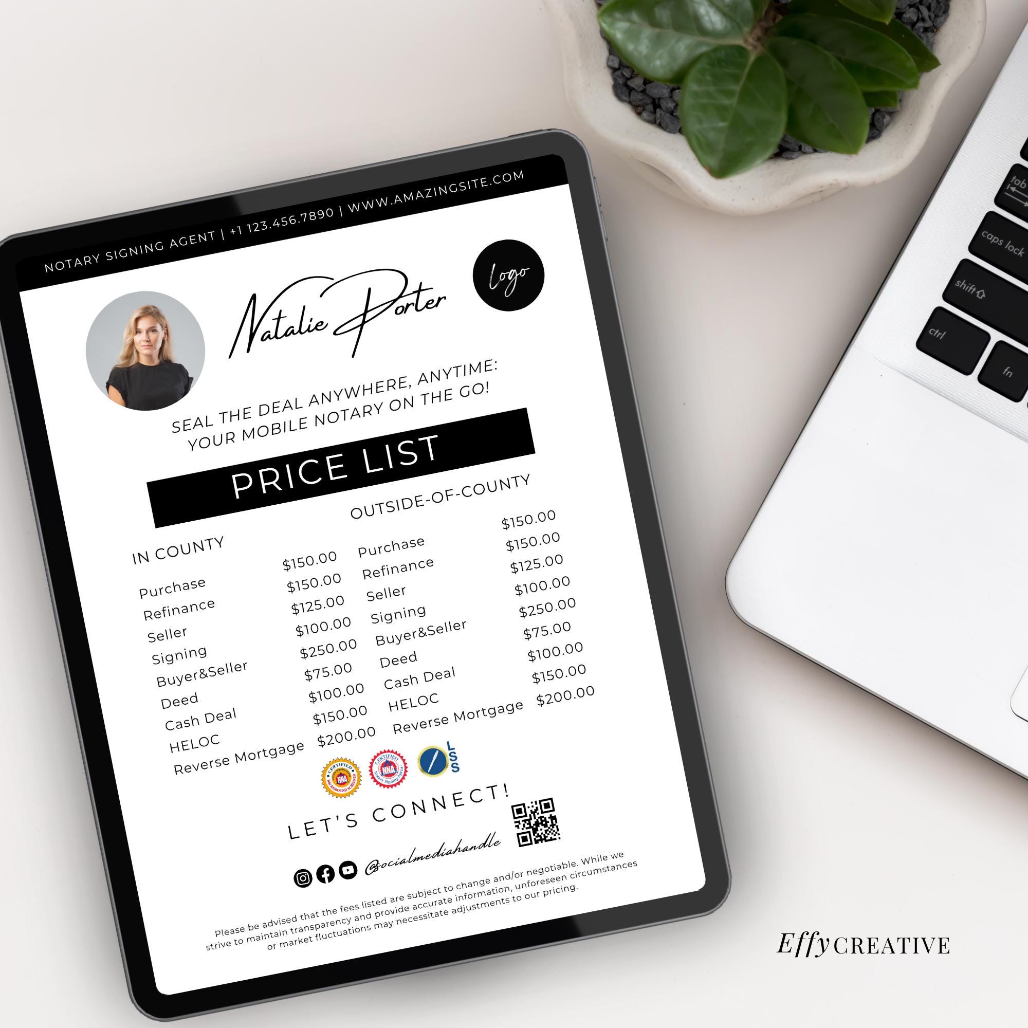 Notary Price List Template: Loan Signing Agent Fee Sheet (canva ...