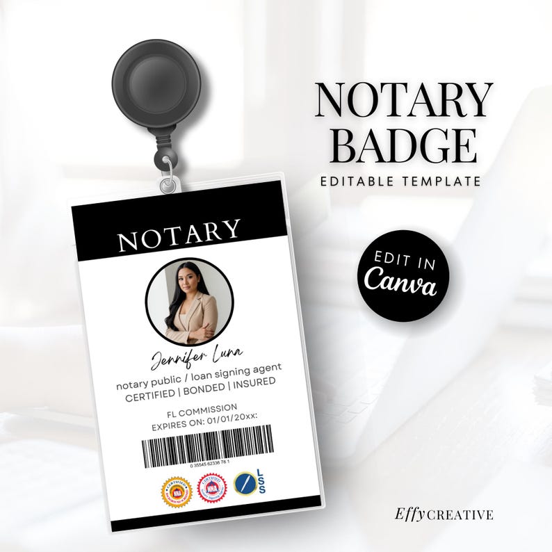 Notary ID Badge Template for Canva: Customizable Name Card (digital ...