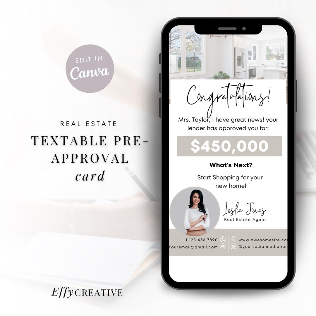 Textable Pre-approval Notification Template: Loan Officer Canva Design ...