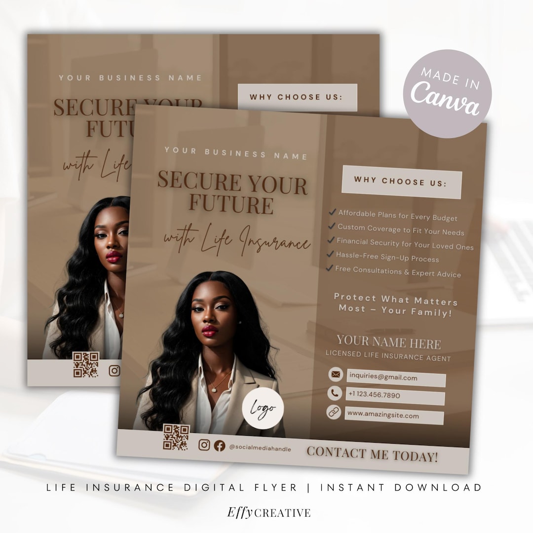 Life Insurance Agent Flyer Template: Editable Canva Design (digital) - Etsy