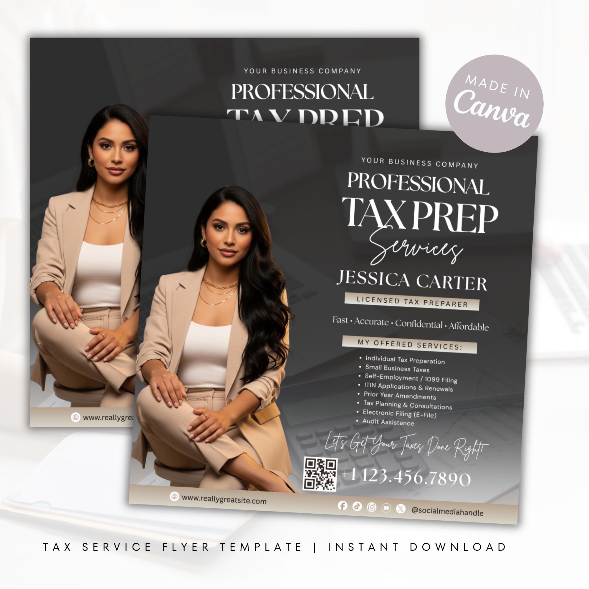 Modern Tax Prep Flyer Template | Editable Canva Tax Preparer Marketing ...