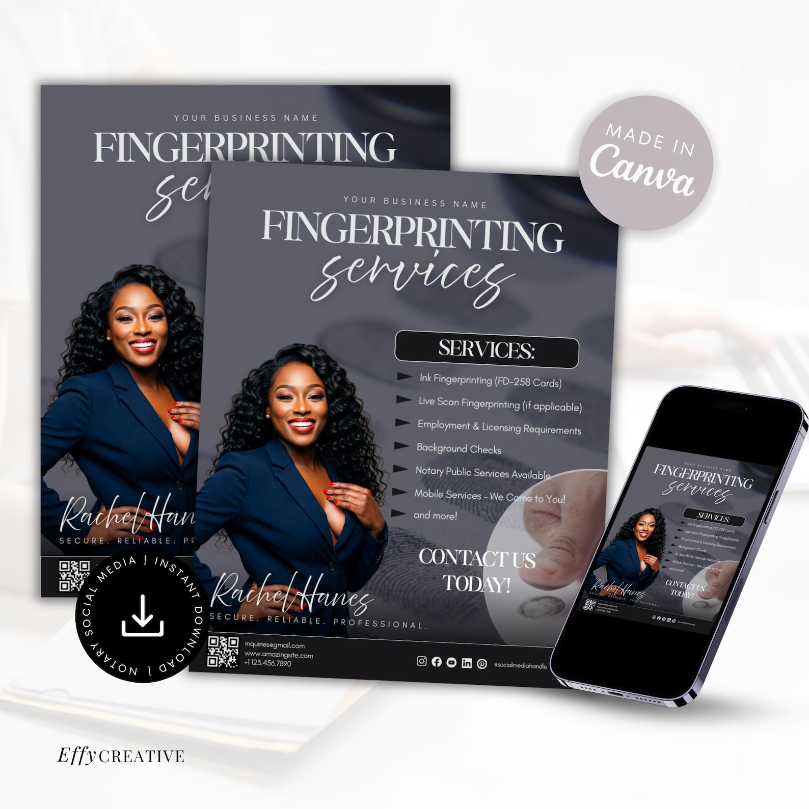 Notary Fingerprinting Flyer Template: Mobile Services Canva Design ...