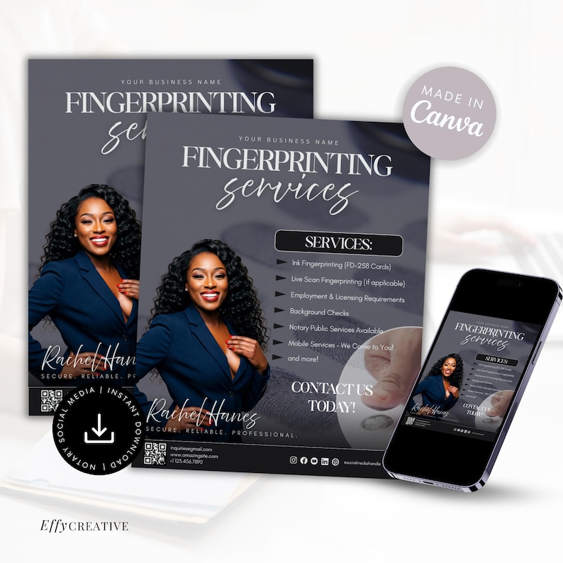 Notary Fingerprinting Flyer Template: Mobile Services Canva Design ...
