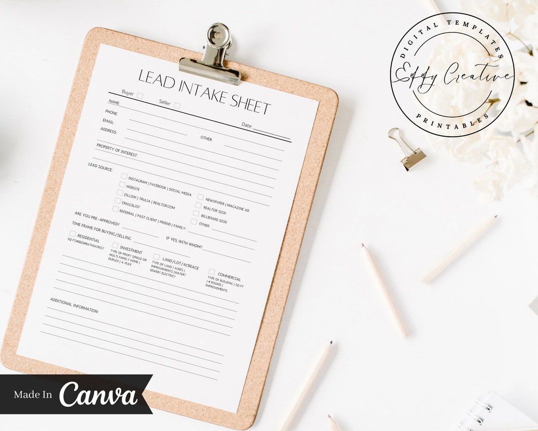 Lead Tacker, Lead Instake Sheet, Client Information Organizer, Client ...