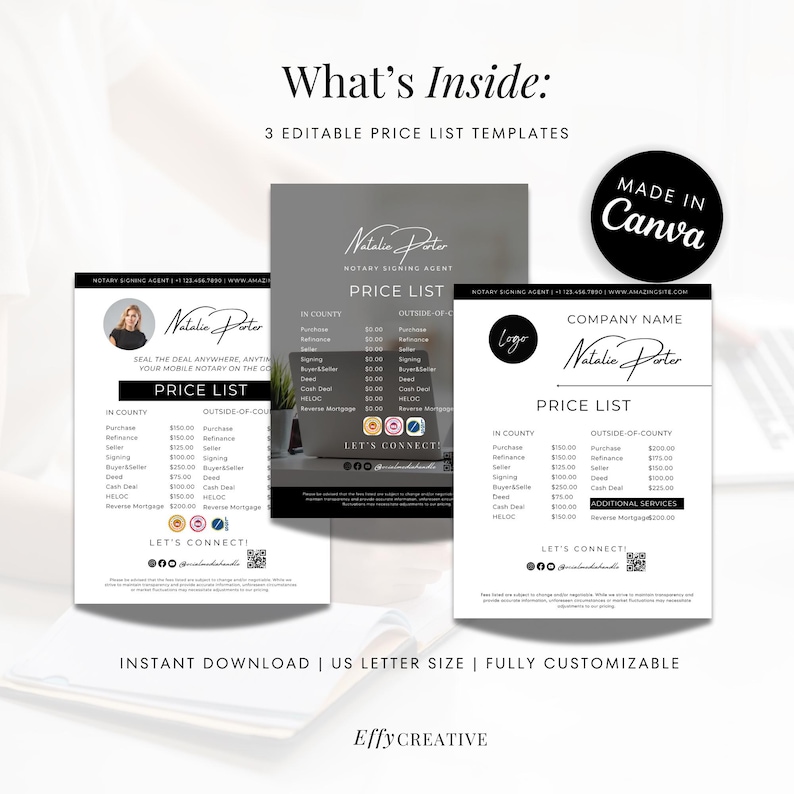 Notary Price List Template: Loan Signing Agent Fee Sheet (canva ...