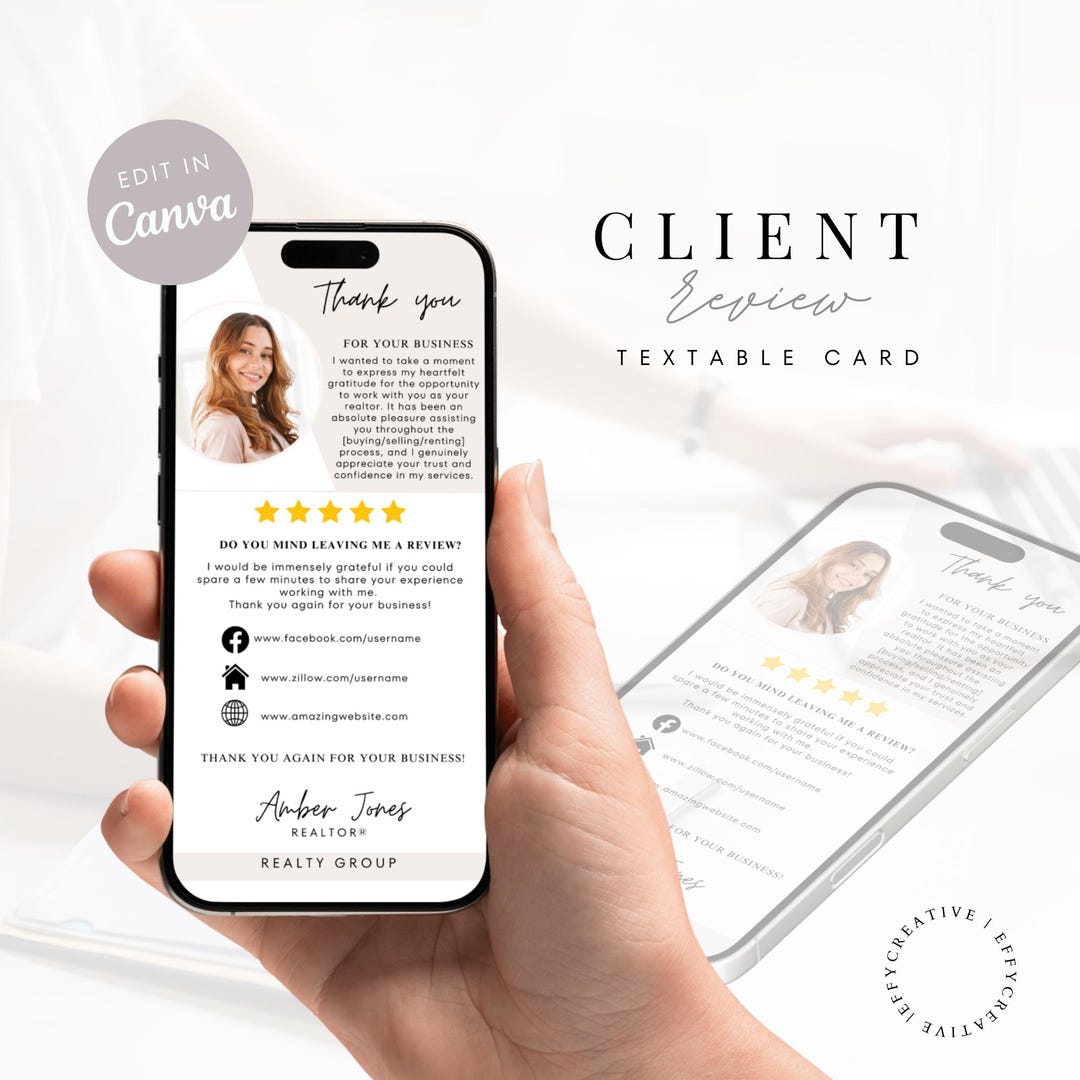 Realtor Client Review Request Card Template: Editable Canva Design ...
