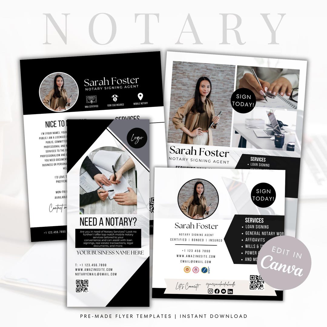 Editable Notary Flyer Template: Professional Business Marketing (canva ...