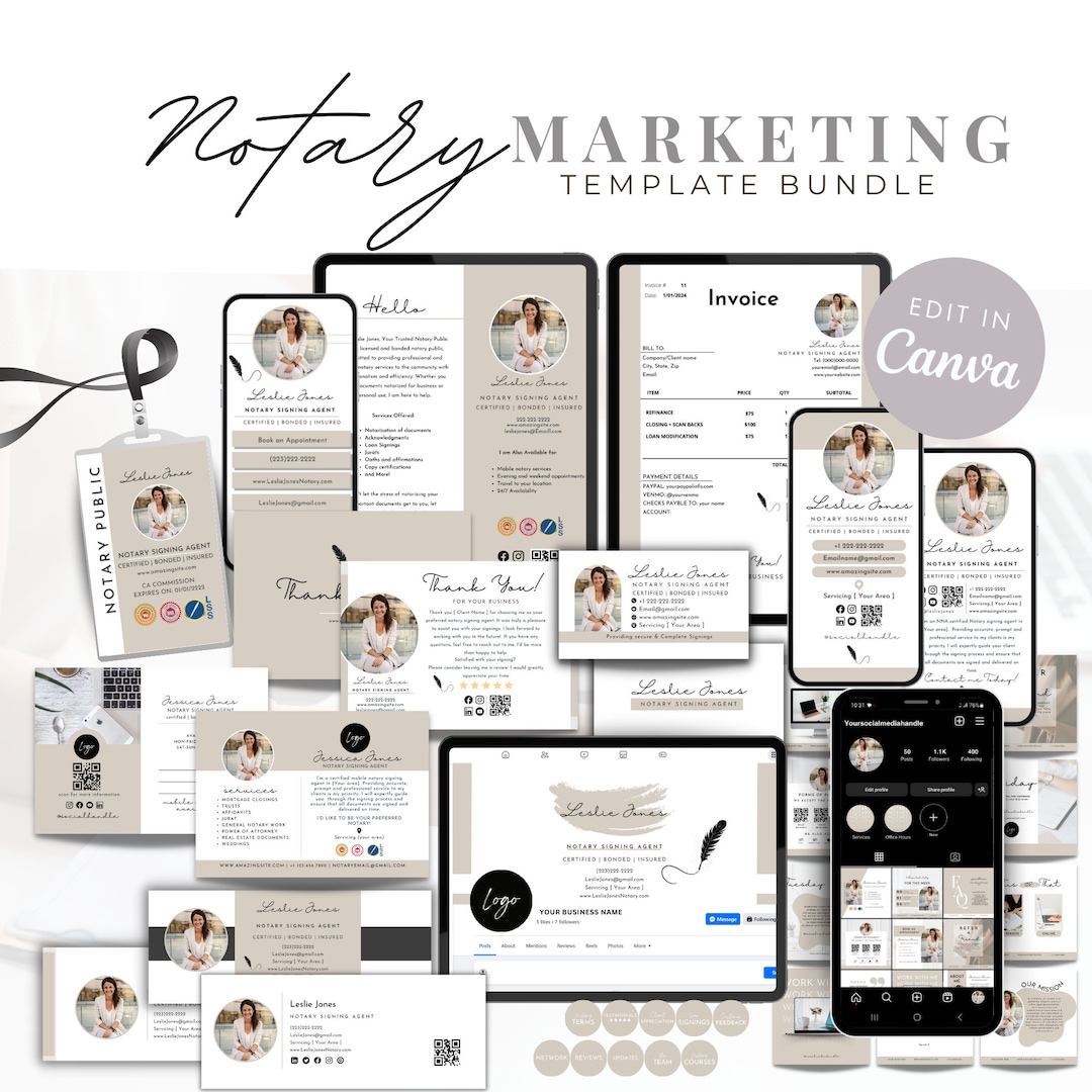 Notary Marketing Template Bundle: Canva Editable Starter Kit (digital ...