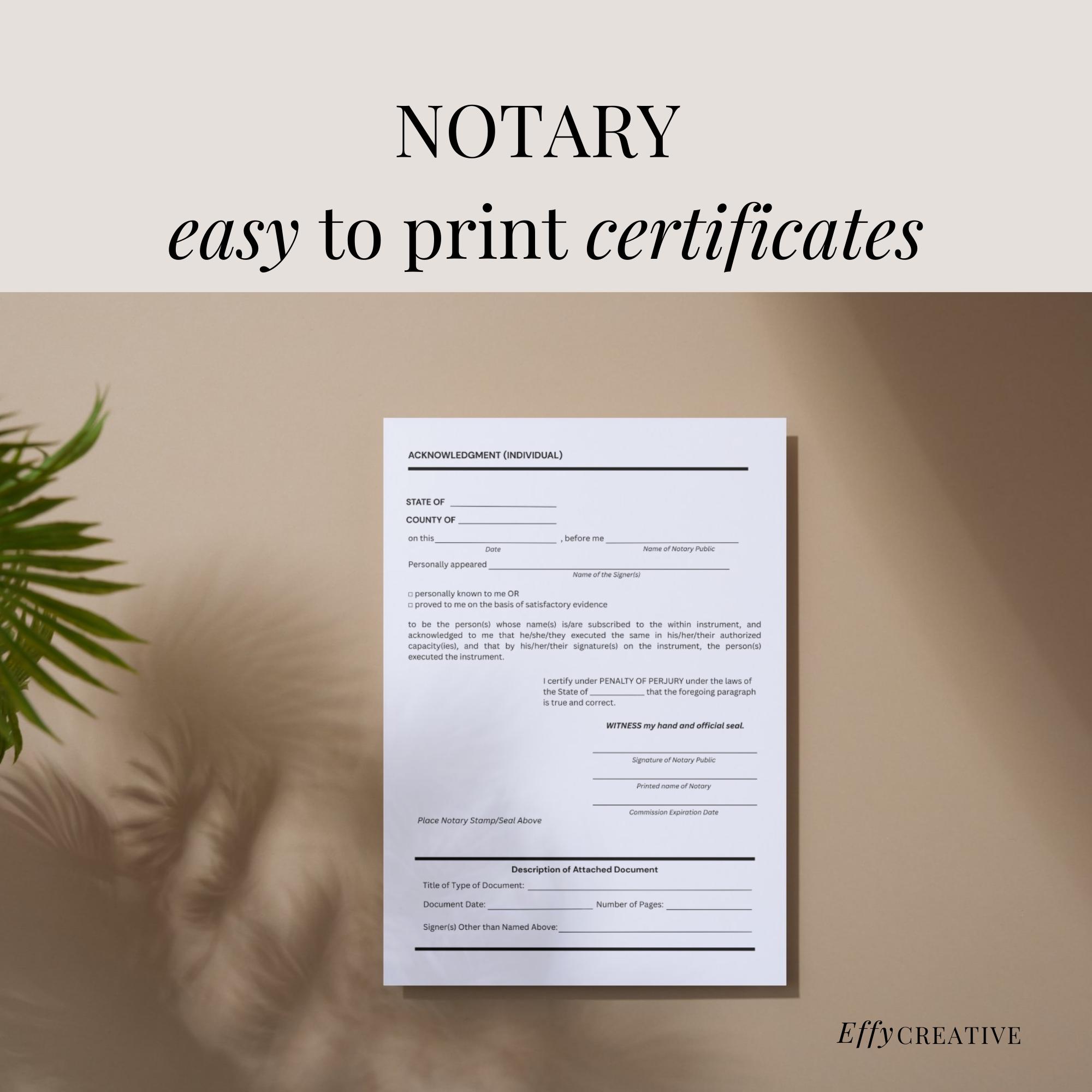 Notary Certificate Templates (6-pack) | Acknowledgment, Jurat ...