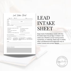 Printable Lead Intake Form for Realtors & Service Professionals | Client Information Sheet | US ...