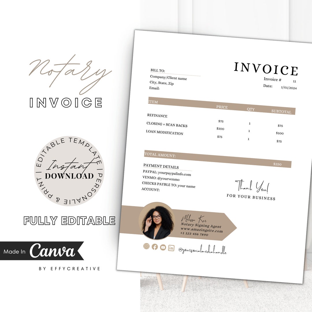 Notary Invoice Template Notary Marketing Notary Editable - Etsy