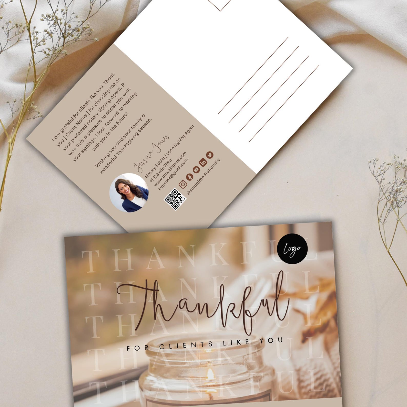 Notary Thanksgiving Postcard Template | Editable Fall Business Card for ...