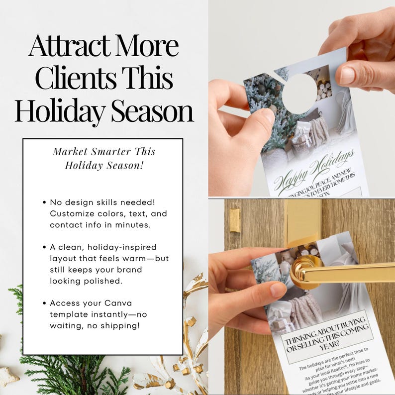 Real Estate Holiday Door Hanger Template | Canva Real Estate Marketing ...