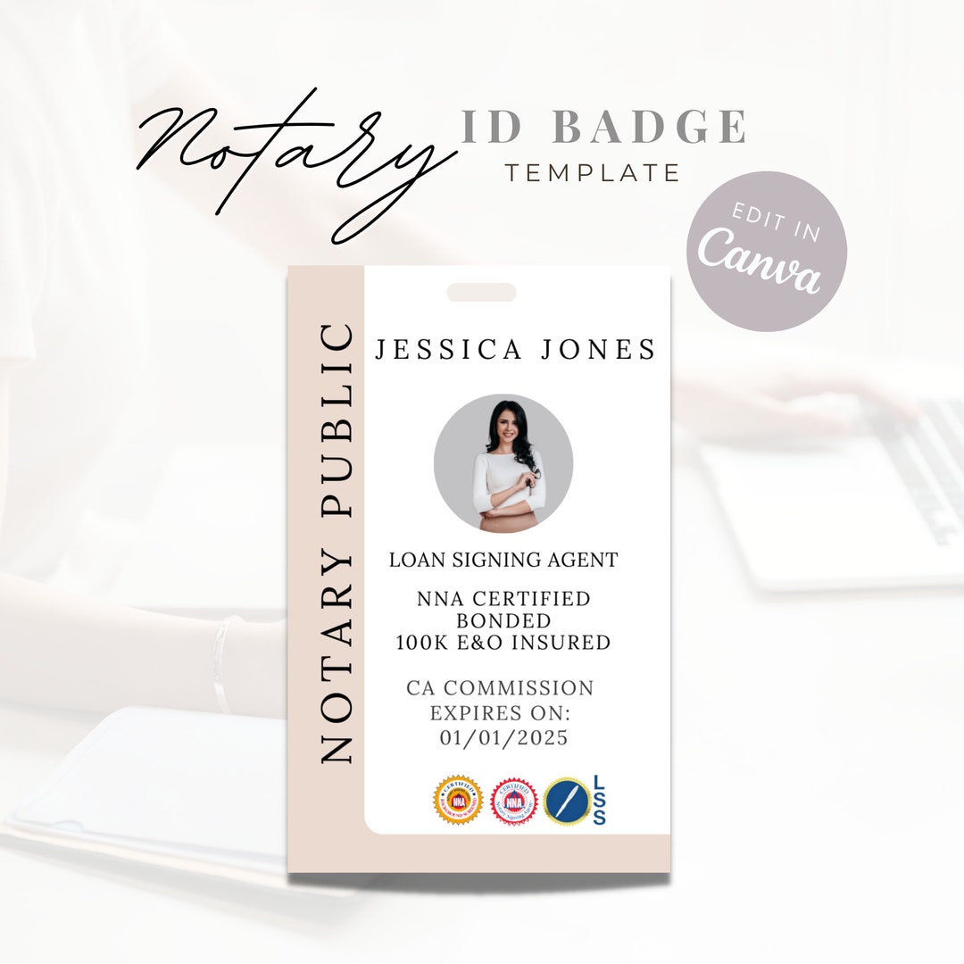Notary Identification Badge Notary Templates Notary Signing Agent Loan ...
