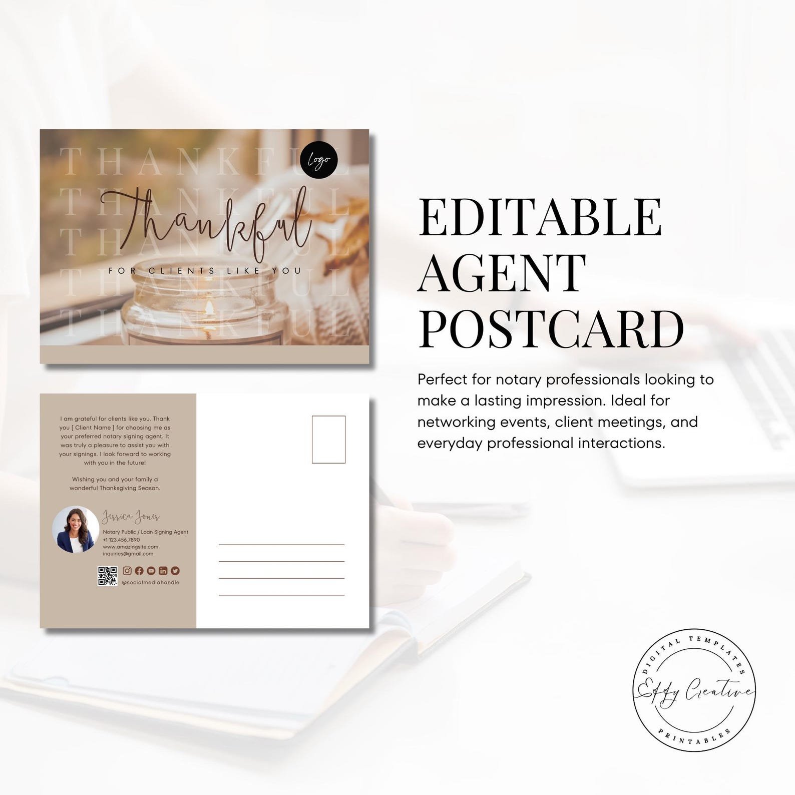 Notary Thanksgiving Postcard Template | Editable Fall Business Card for ...