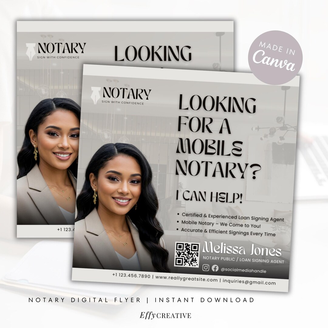 Notary Service Flyer Template: Mobile Notary, Loan Signing Agent (canva ...