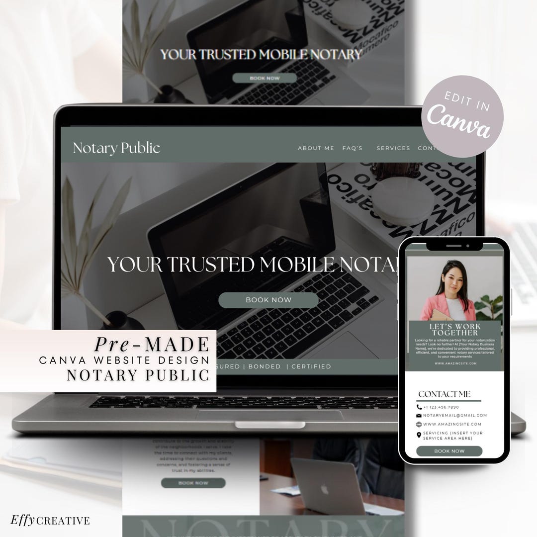 Notary Website Template Editable Canva Template Notary Business Website ...