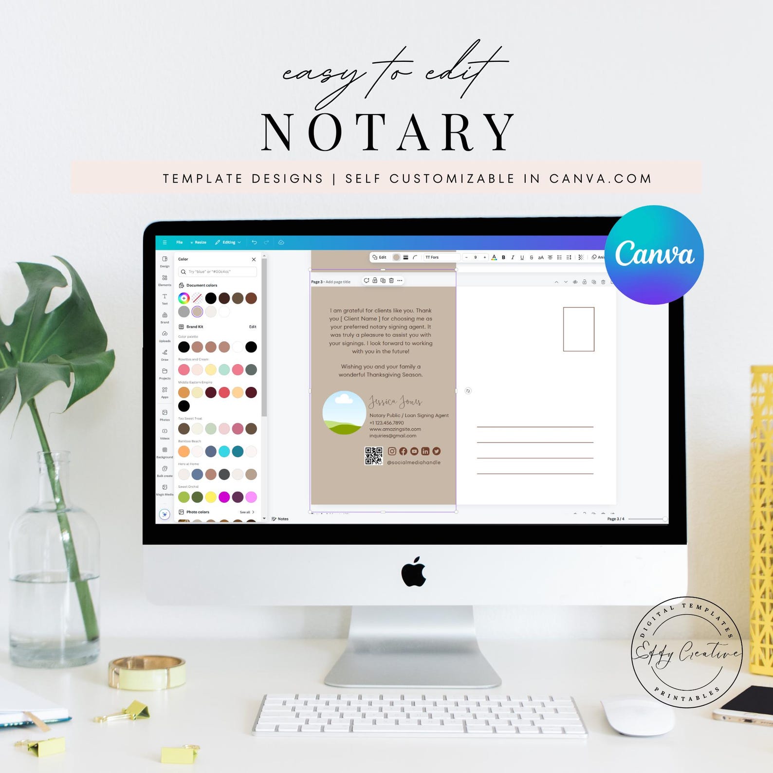Notary Thanksgiving Postcard Template | Editable Fall Business Card for ...