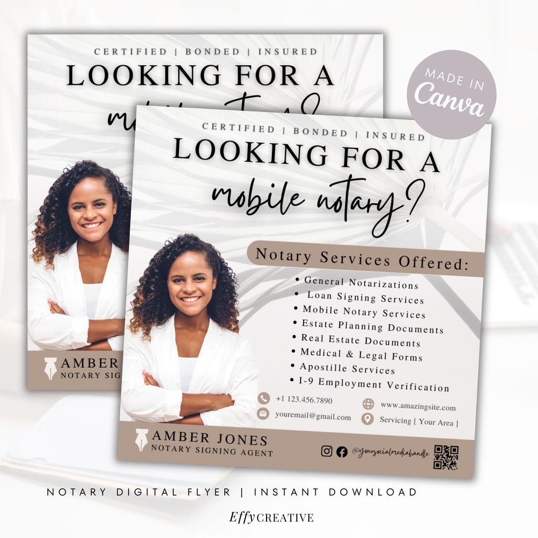 Notary Service Flyer Template: Mobile Notary, Loan Signing (canva ...