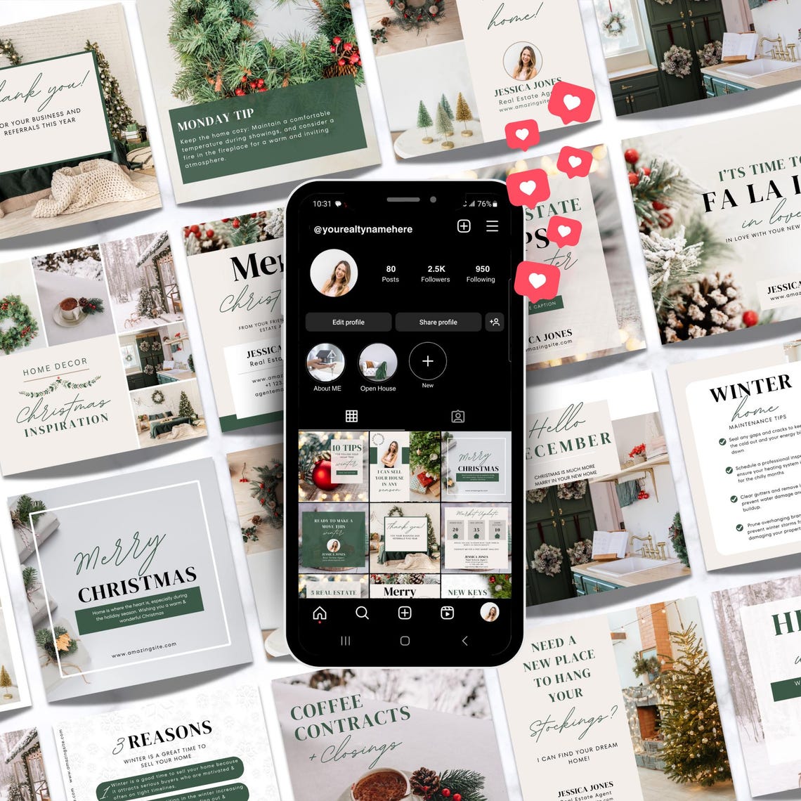 Christmas Real Estate Holiday Social Media Templates Canva Editable ...