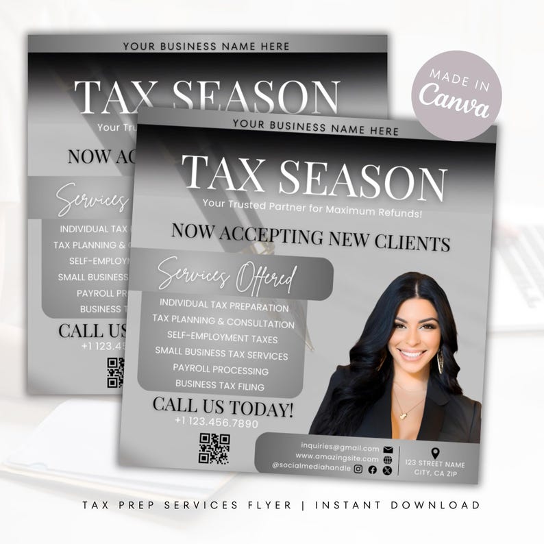 Modern Tax Prep Flyer Template | Editable Canva Tax Preparer Marketing ...