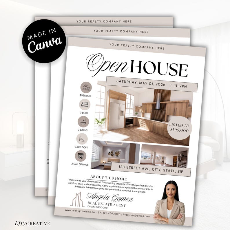 Realtor Open House Flyer | Real Estate Marketing Brochure | Editable ...