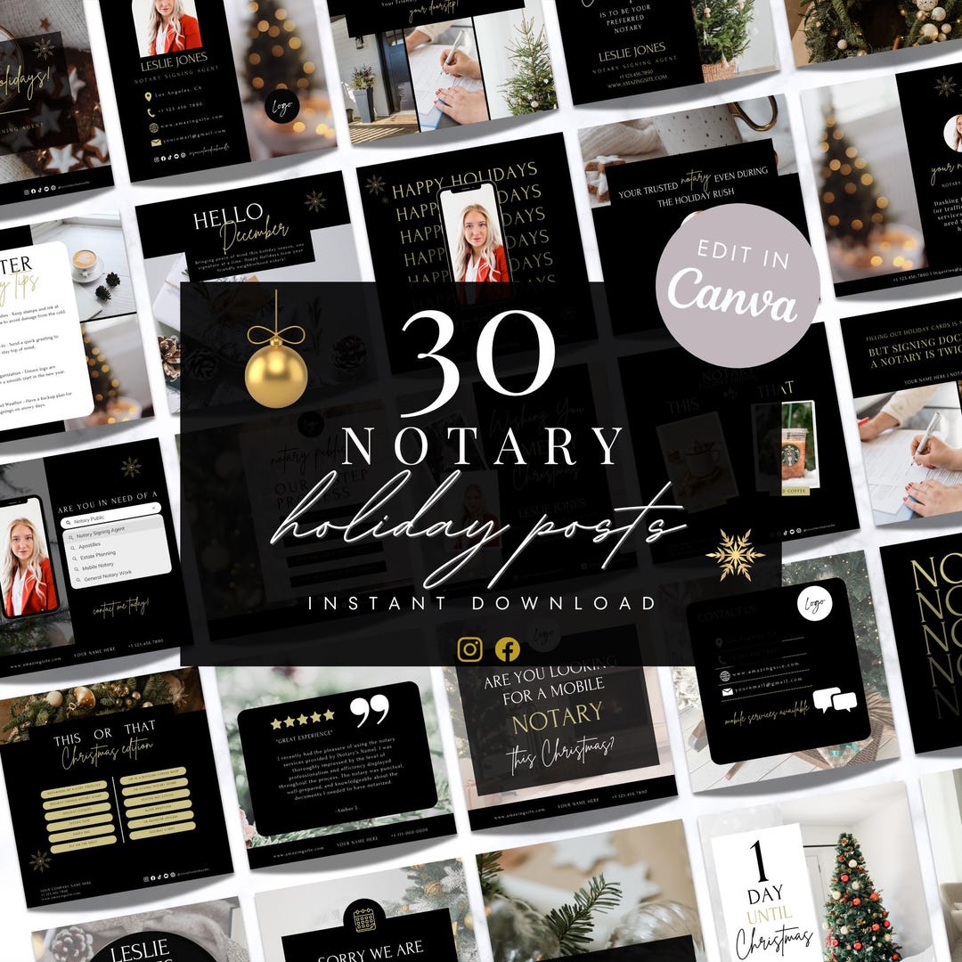 Notary Holiday Social Media Post Templates Black Christmas Theme Canva ...