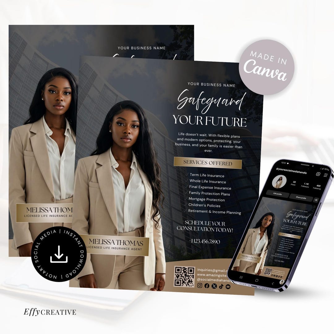 Editable Insurance Agent Flyer Template: Canva Marketing Design ...