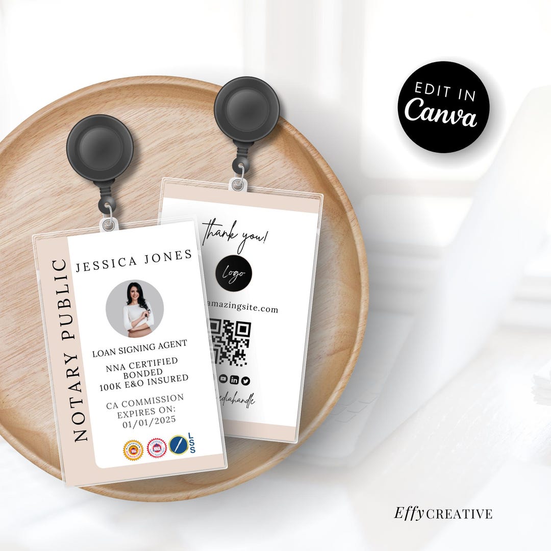 Notar-ID-Abzeichen Vorlage Canva, Notar-Ausweis, Ausweis für ...