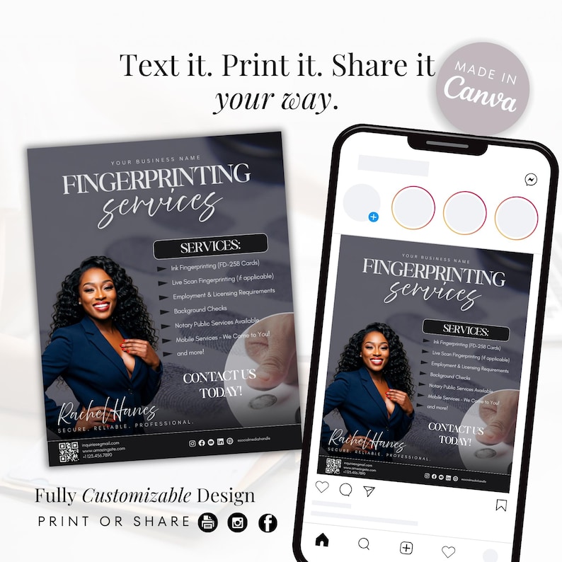 Notary Fingerprinting Flyer Template: Mobile Services Canva Design ...