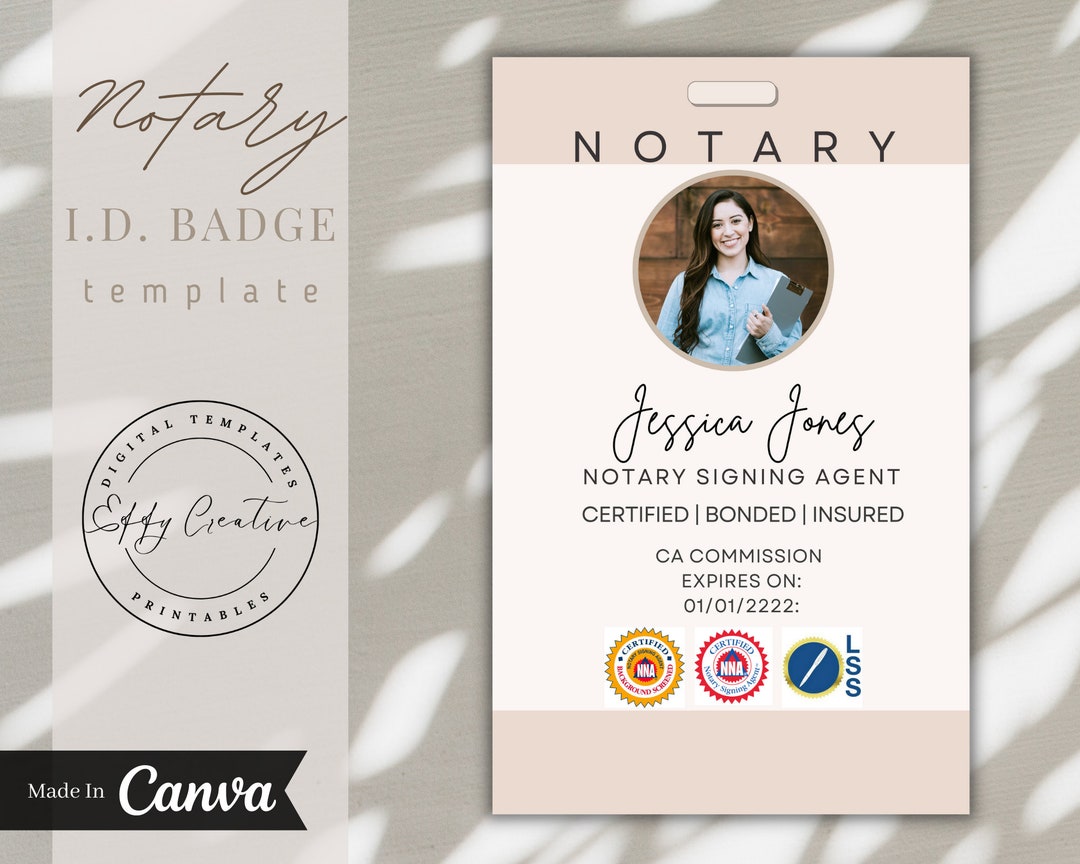 Notary ID Badge Template Notary Badge Notary Canva - Etsy