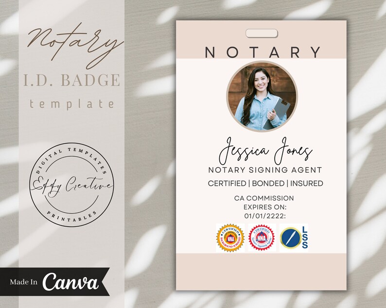 Notary ID Badge Template Notary Badge Notary Canva - Etsy