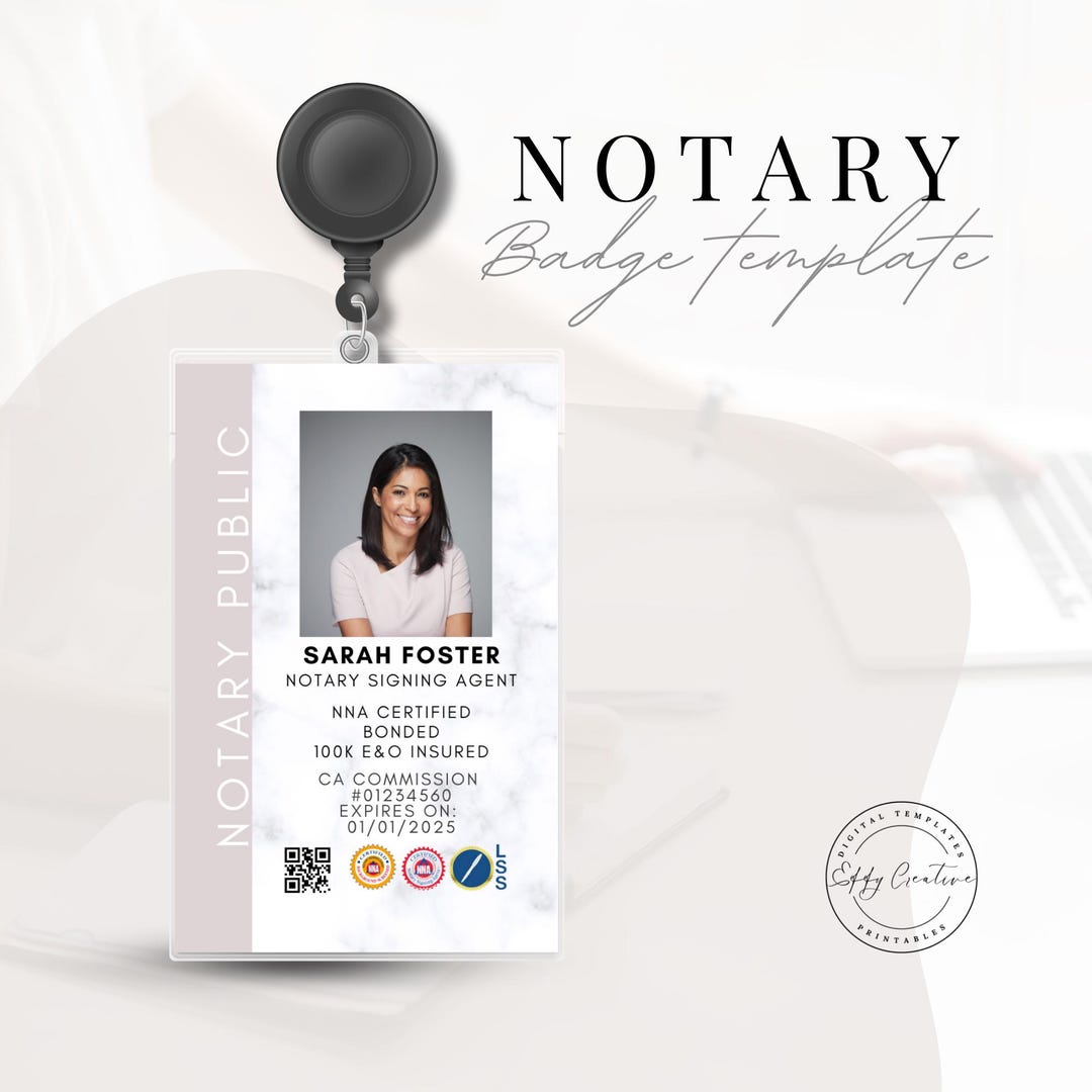 Notary ID Badge Template for Canva | Customizable Badge for Notaries & Loan Signing Agents ...
