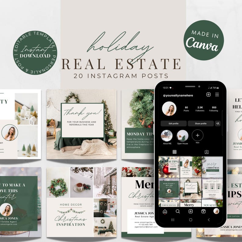 Christmas Real Estate Holiday Social Media Templates Canva Editable ...