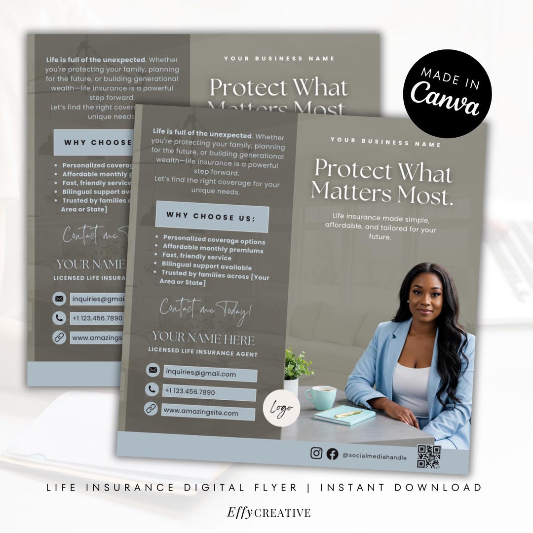 Life Insurance Agent Flyer Template | Editable Canva Flyer | Insurance ...