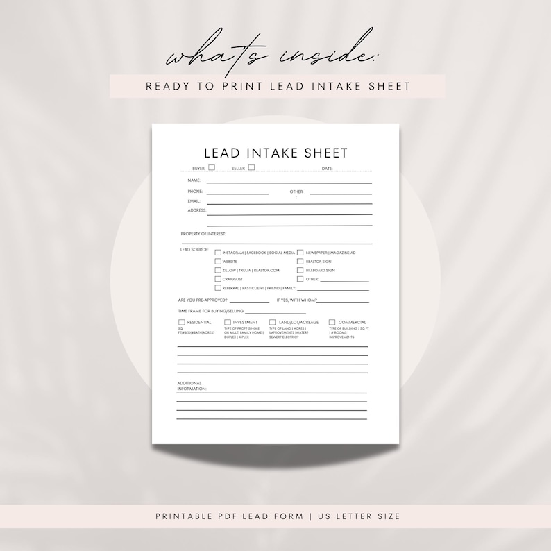 Printable Lead Intake Form for Realtors & Service Professionals ...