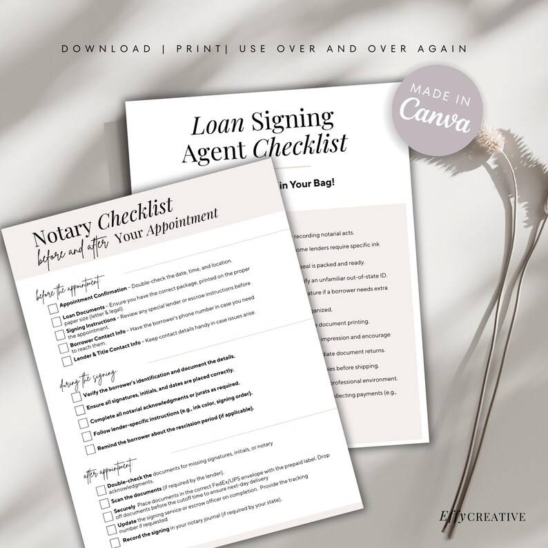 Notary Loan Signing Checklist: Customizable Agent Guide (PDF) - Etsy