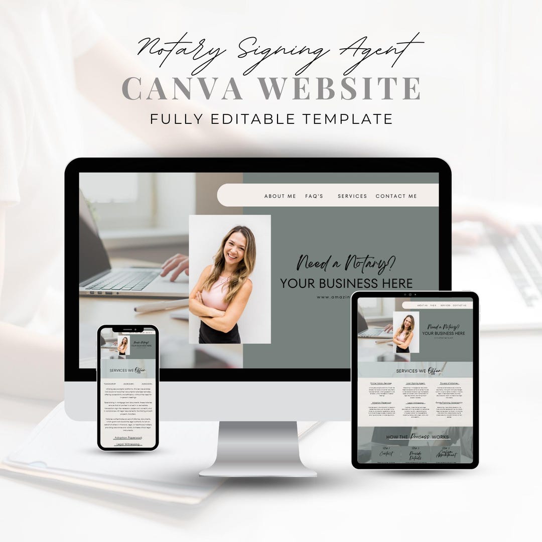 Professional Notary Website Landing Page Template Canva Editable ...