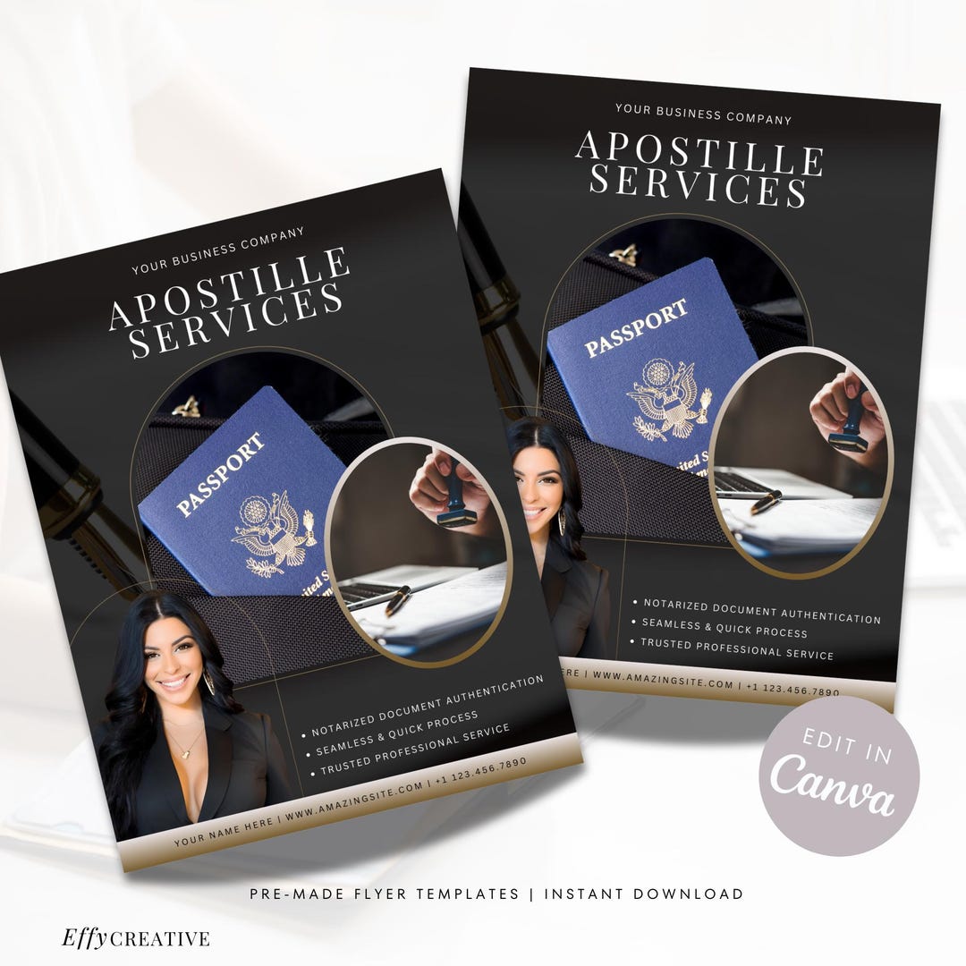 Apostille Services Flyer Template: Notary Agent Canva Design (DIY) - Etsy