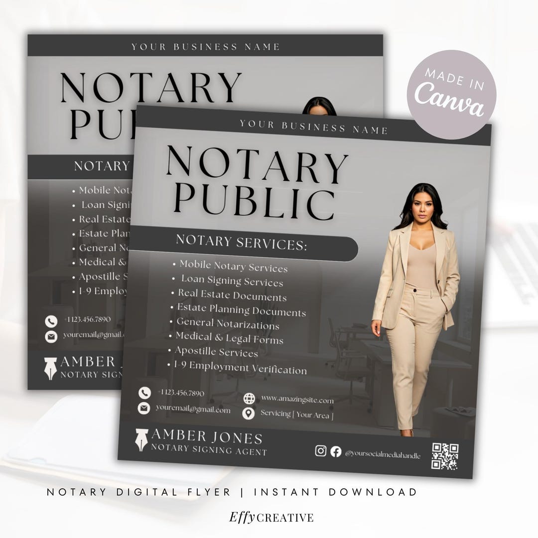 Notary Public Flyer Template: Mobile Notary, Loan Signing Agent (canva ...