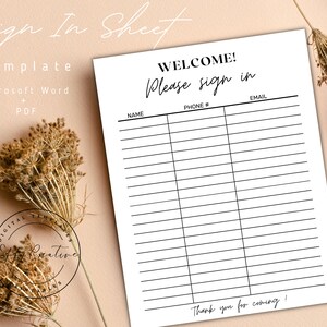Fillable Sign in Sheet, Printable Welcome Sheet, Sign in Template ...