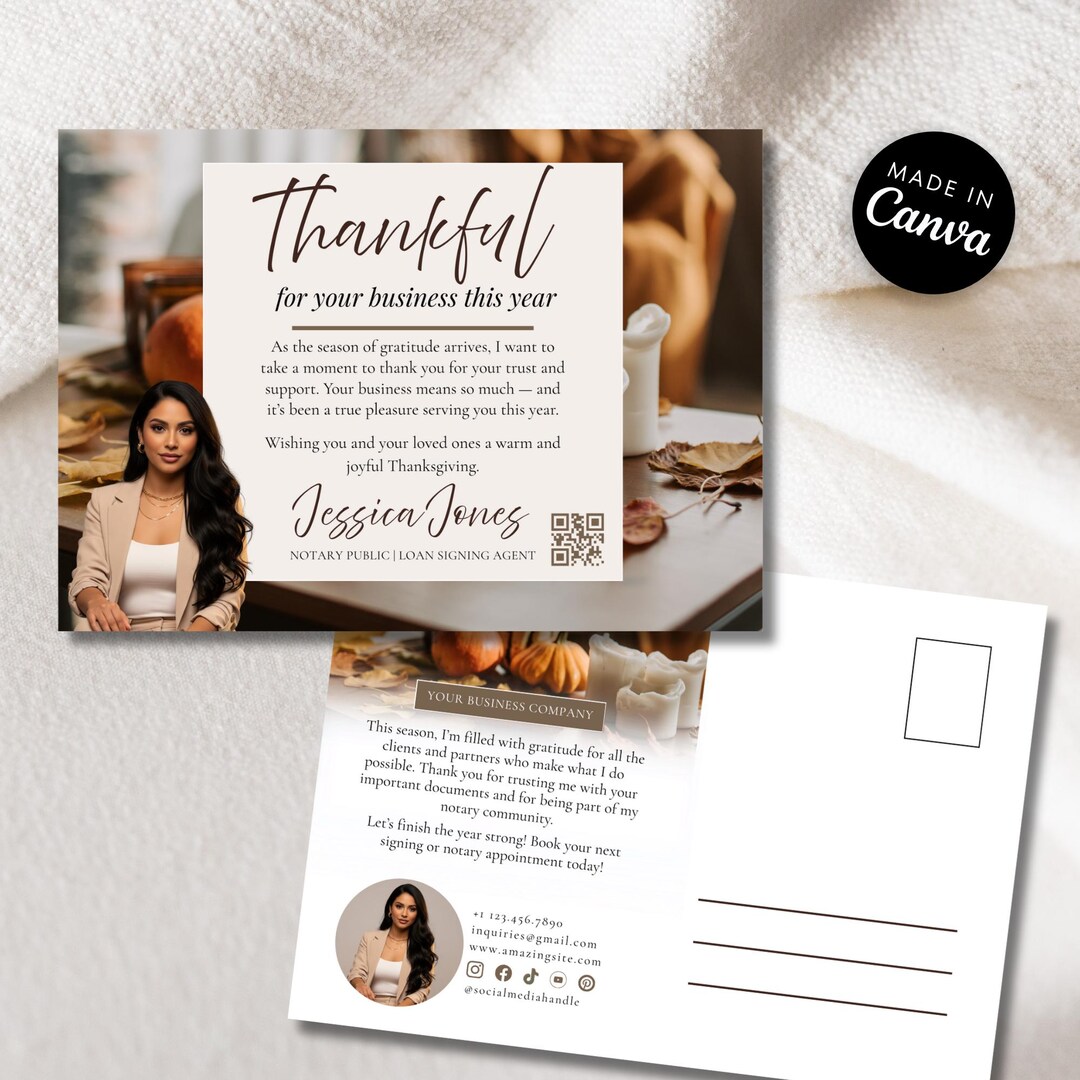Notary Thanksgiving Postcard Template | Editable Fall Business Card for ...