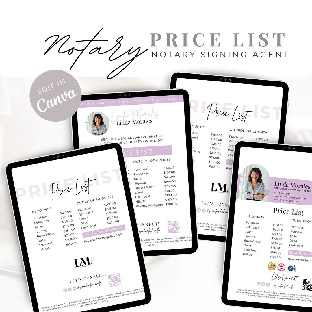 Notary Price List, Loan Signing Agent Price List, Notary Marketing ...