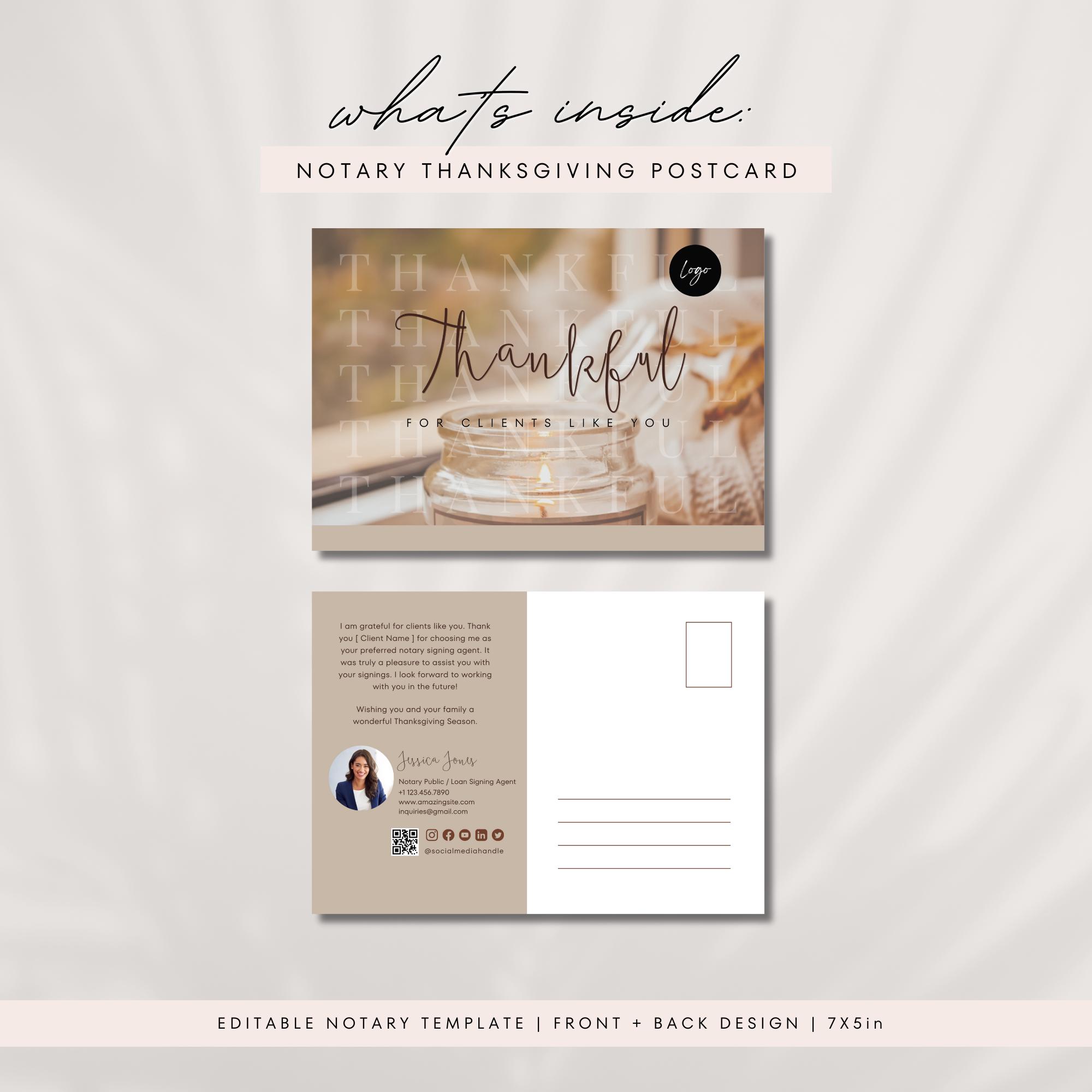 Notary Thanksgiving Postcard Template | Editable Fall Business Card for ...