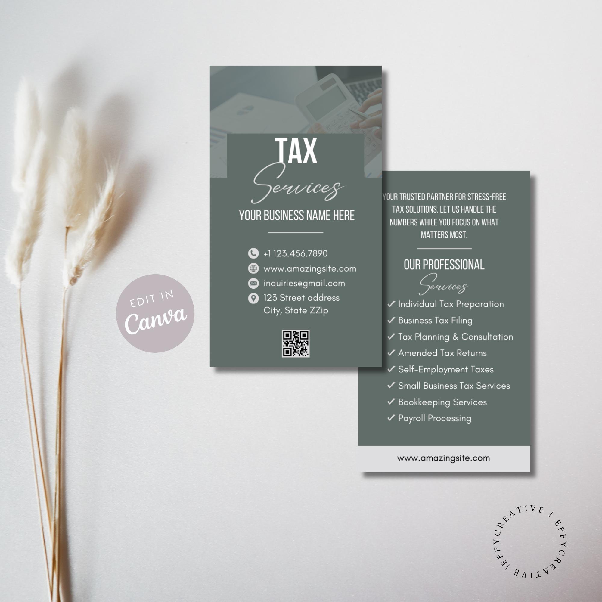 Tax Services Business Card Template: Editable Canva Design - Etsy