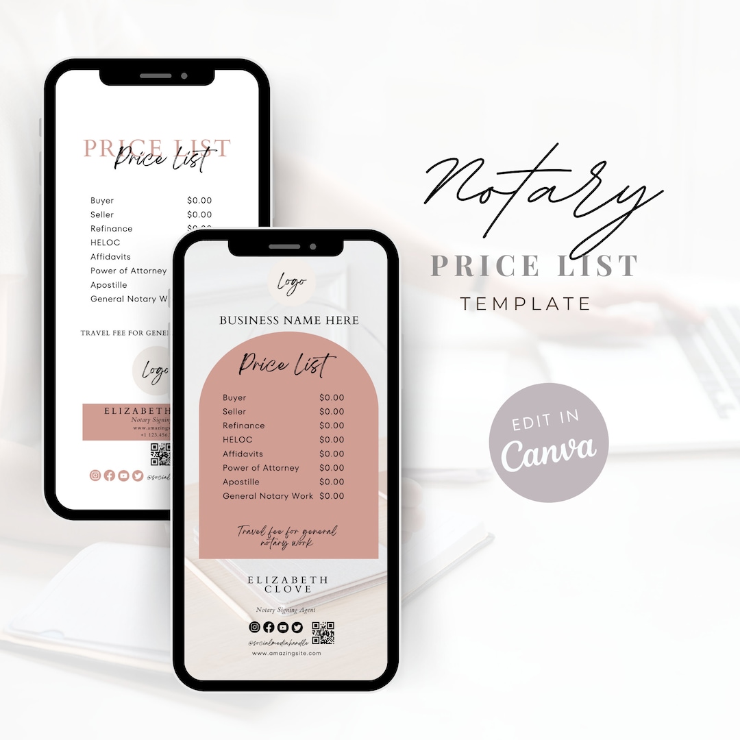 Notary Price List Template, Notary Billing, Notary Marketing Templates ...