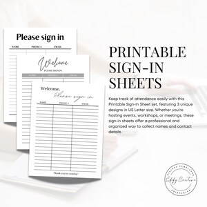 Printable Sign-in Sheet: 3 Unique Designs (US Letter Size) (digital ...