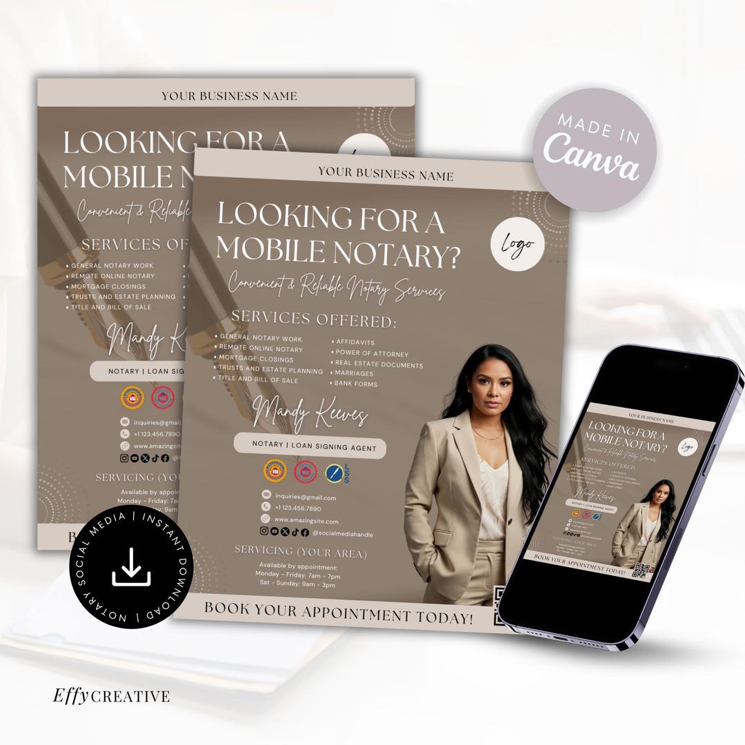 Mobile Notary Flyer Template: Loan Signing Agent Marketing (canva ...