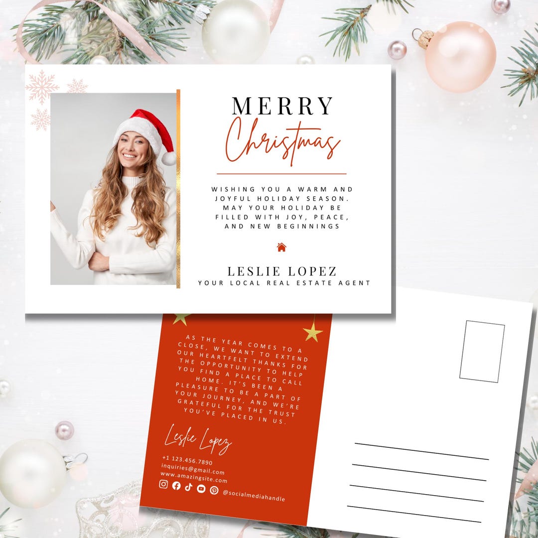 Real Estate Holiday Card Christmas Holiday Card Template Editable Canva ...