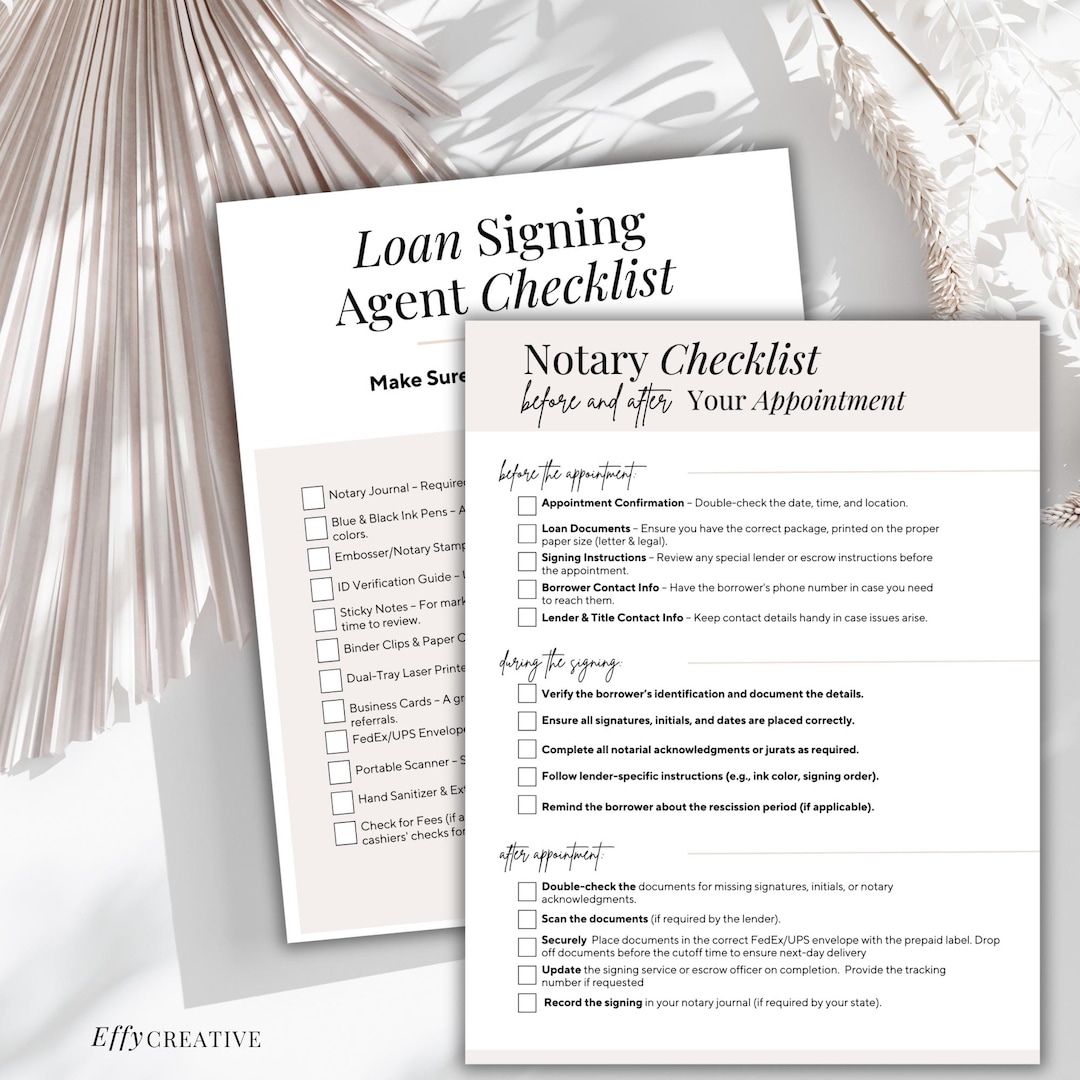 Notary Loan Signing Checklist: Customizable Agent Guide (PDF) - Etsy